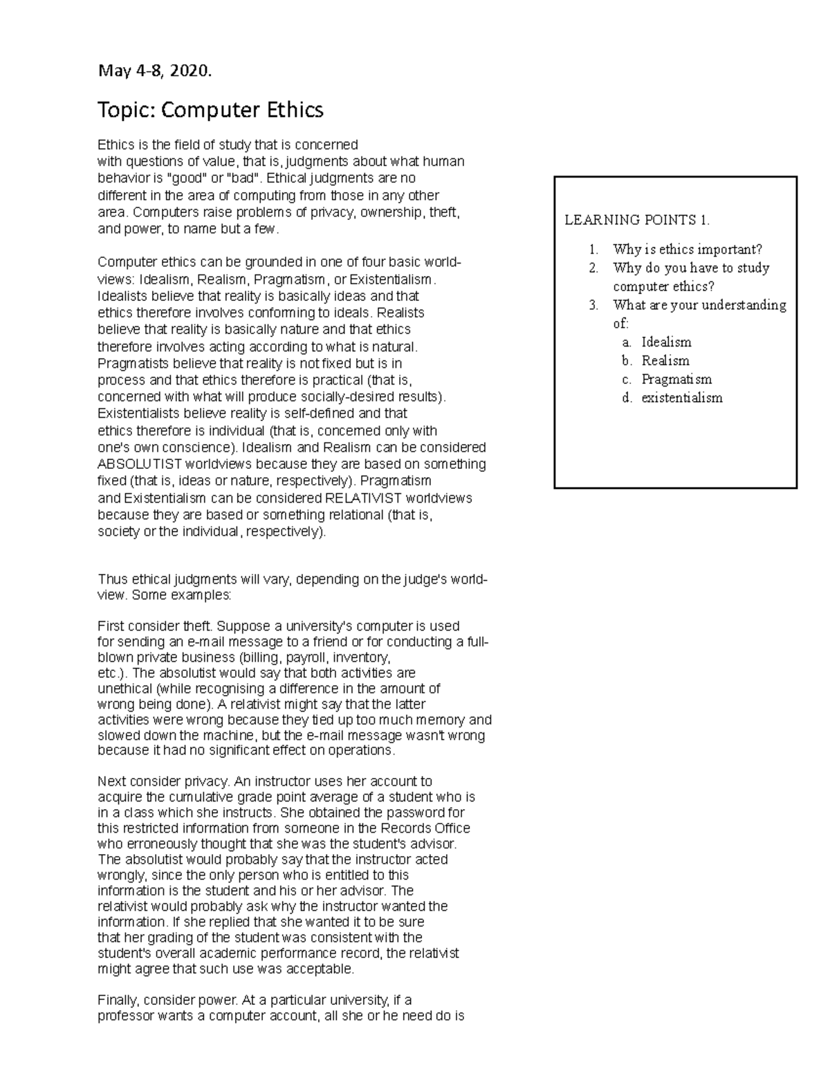 May-4-8 - Very educational. Must read! - May 4-8, 2020. Topic: Computer ...