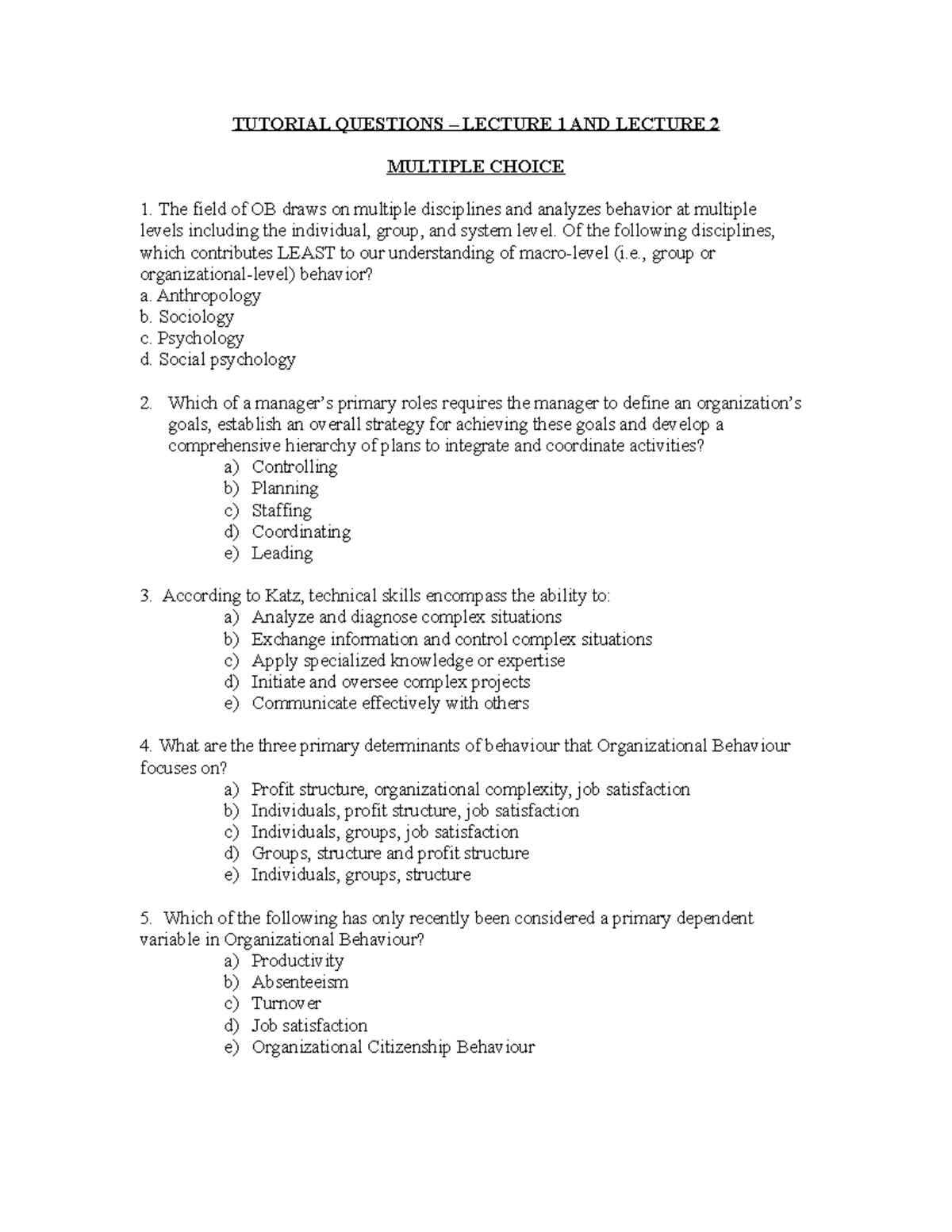 OB Tutorial 1 and 2 Questions - Due September 8 2020 - TUTORIAL ...