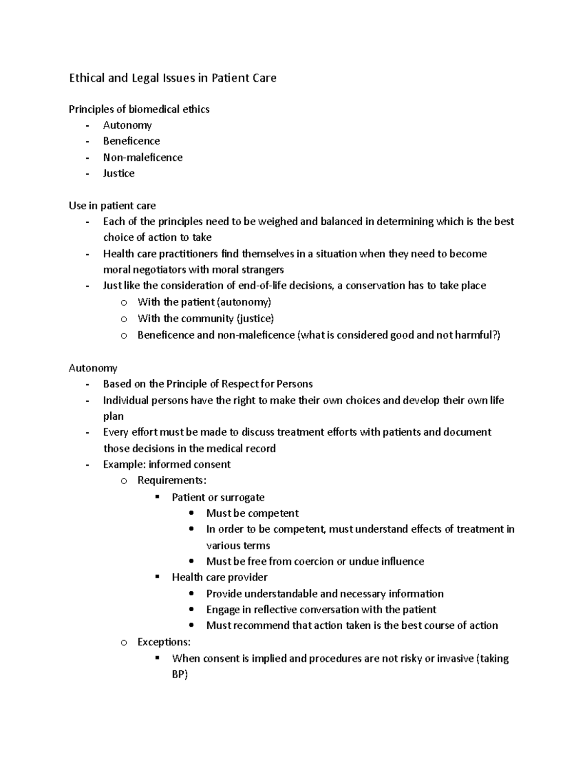 Ethical and Legal Issues in Patient Care - Ethical and Legal Issues in ...