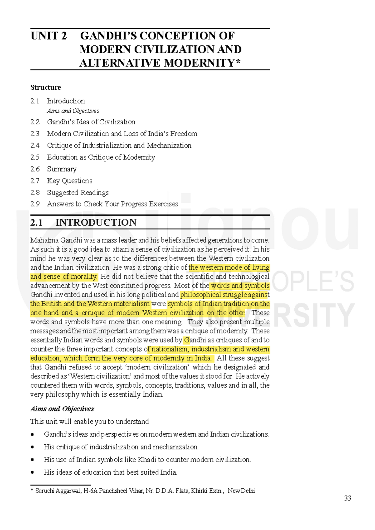 Gandhi and the modern civilization - Gandhi: Life and Times UNIT 2 ...