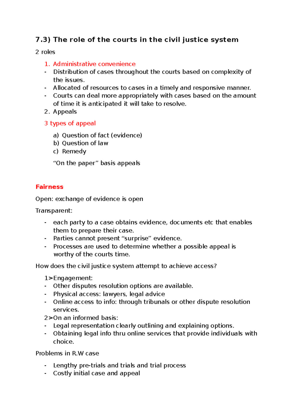 7 - notes - 7) The role of the courts in the civil justice system 2 ...