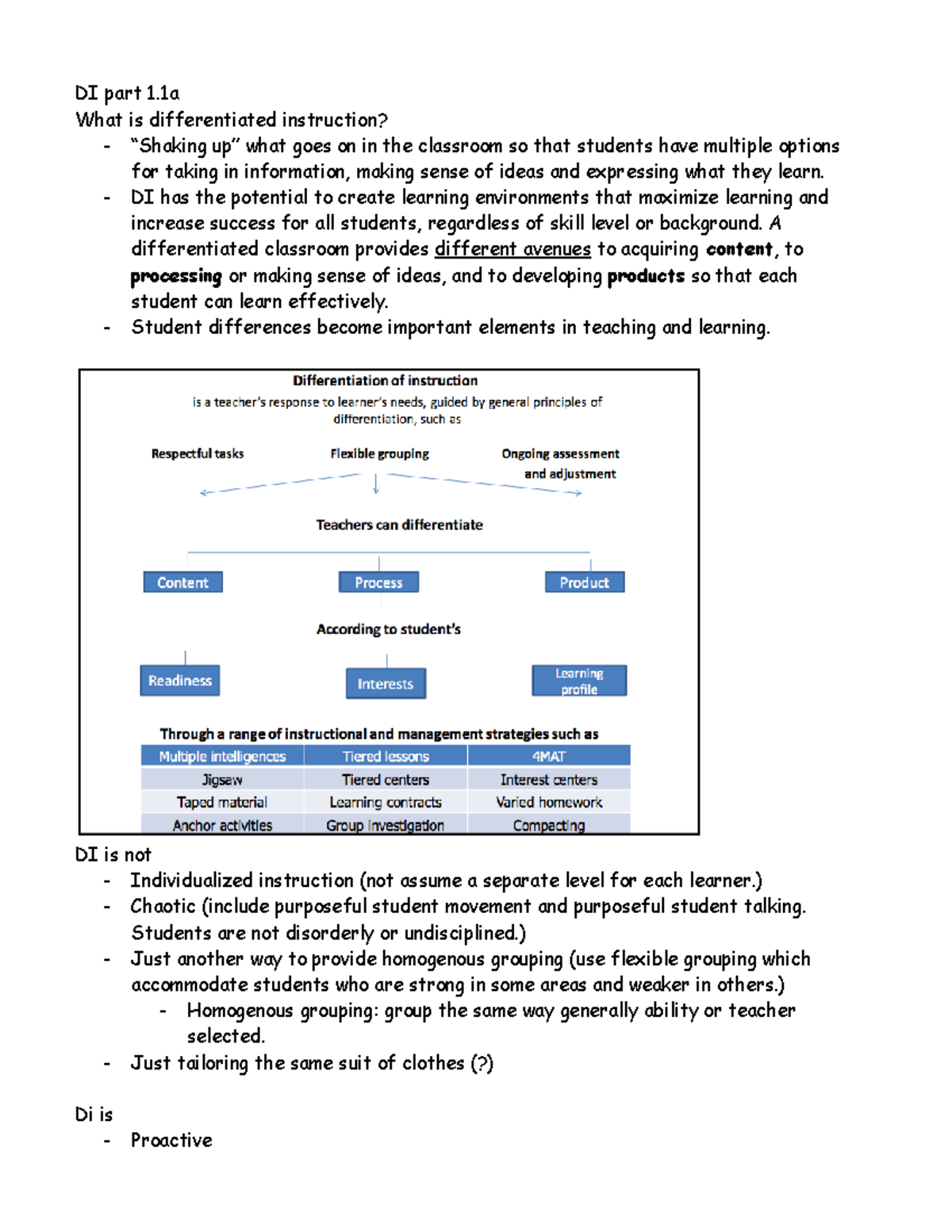 DI screencasts summary - DI part 1 What is differentiated instruction ...