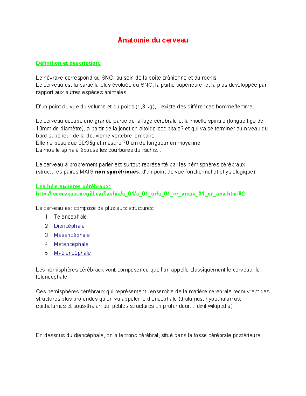 Anatomie du cerveau, généralités - Anatomie du cerveau Définition et ...