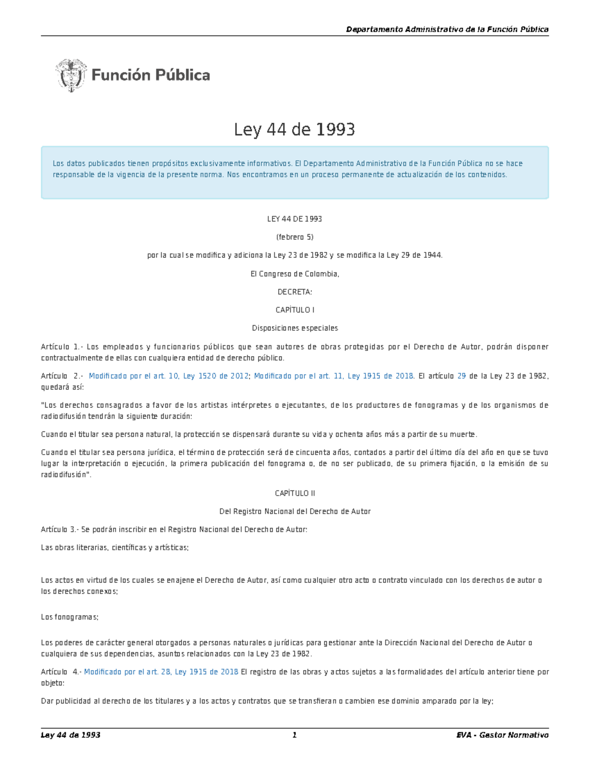Ley 44 de 1993 - Esta normativa le aportara a su conocimiento - Ley 44 ...