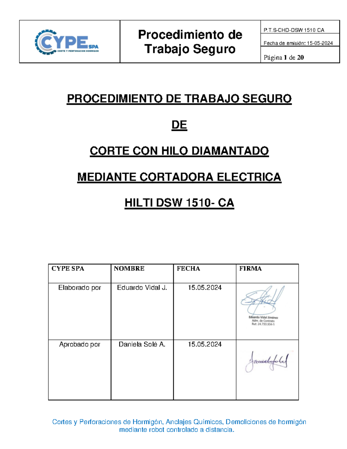 1.2- PTS DE Corte CON Cortadora DE HILO Diamantado Hilti DSW 1510-CA - Procedimiento de Trabajo ...