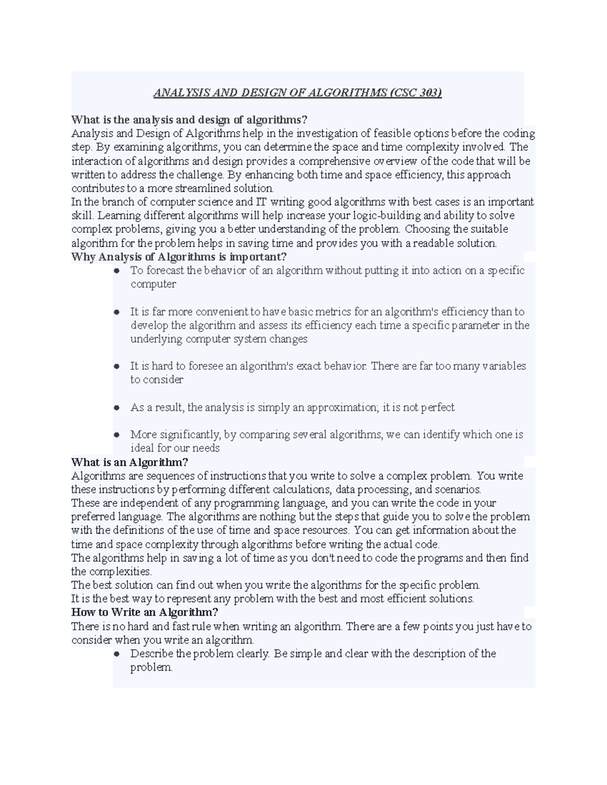 Analysis And Design Of Algorithm Analysis And Design Of Algorithms Csc 303 What Is The 2615