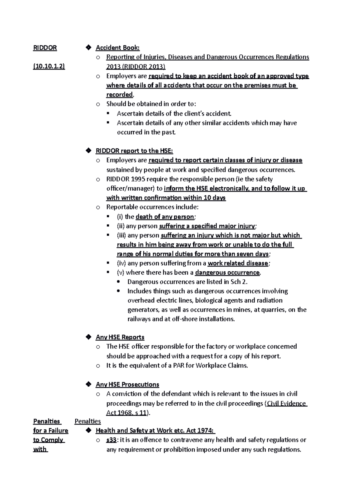 4. Riddor - Accident Book: o Reporting of Injuries, Diseases and ...