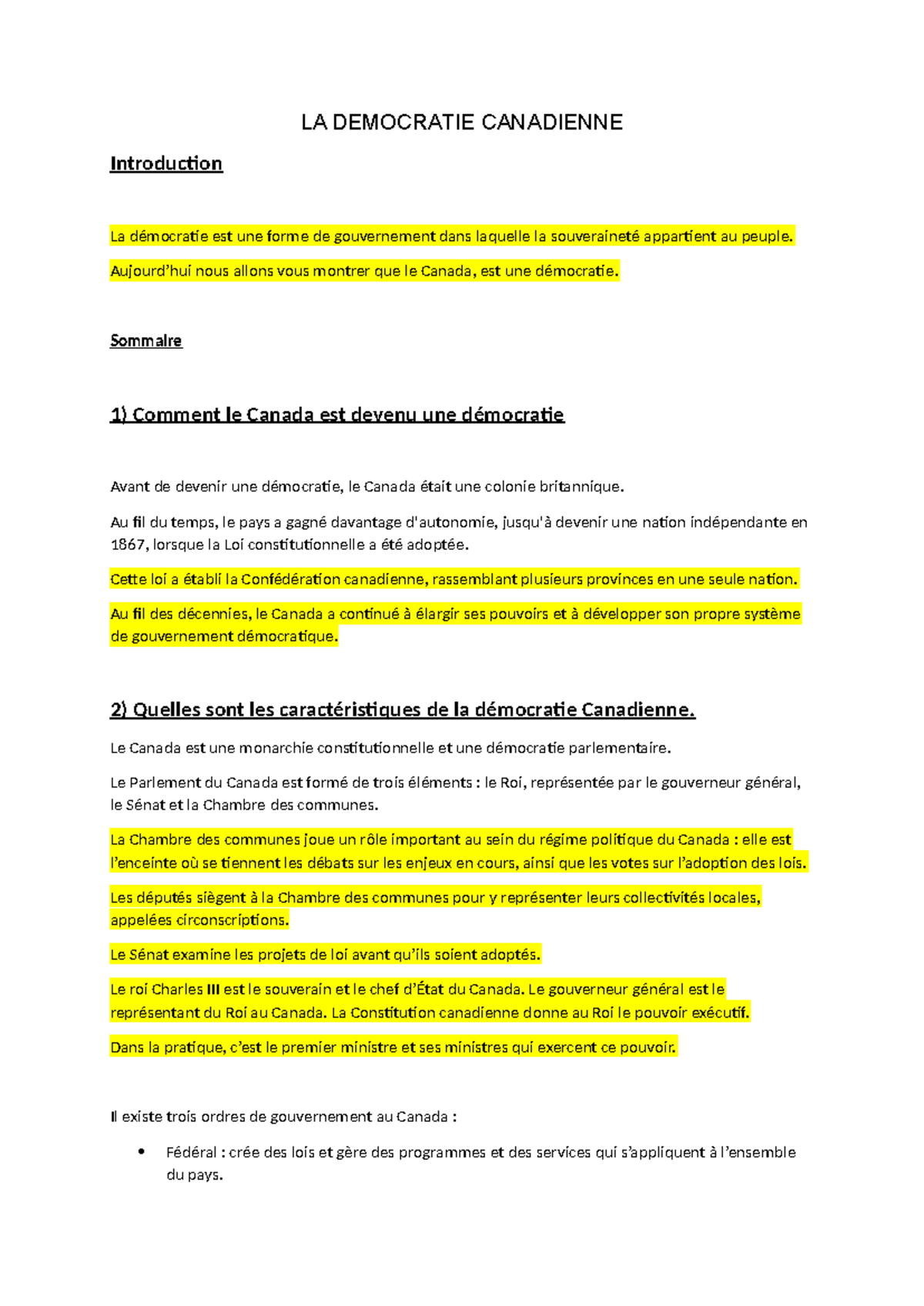La démocratie Canadienne - LA DEMOCRATIE CANADIENNE Introduction La ...