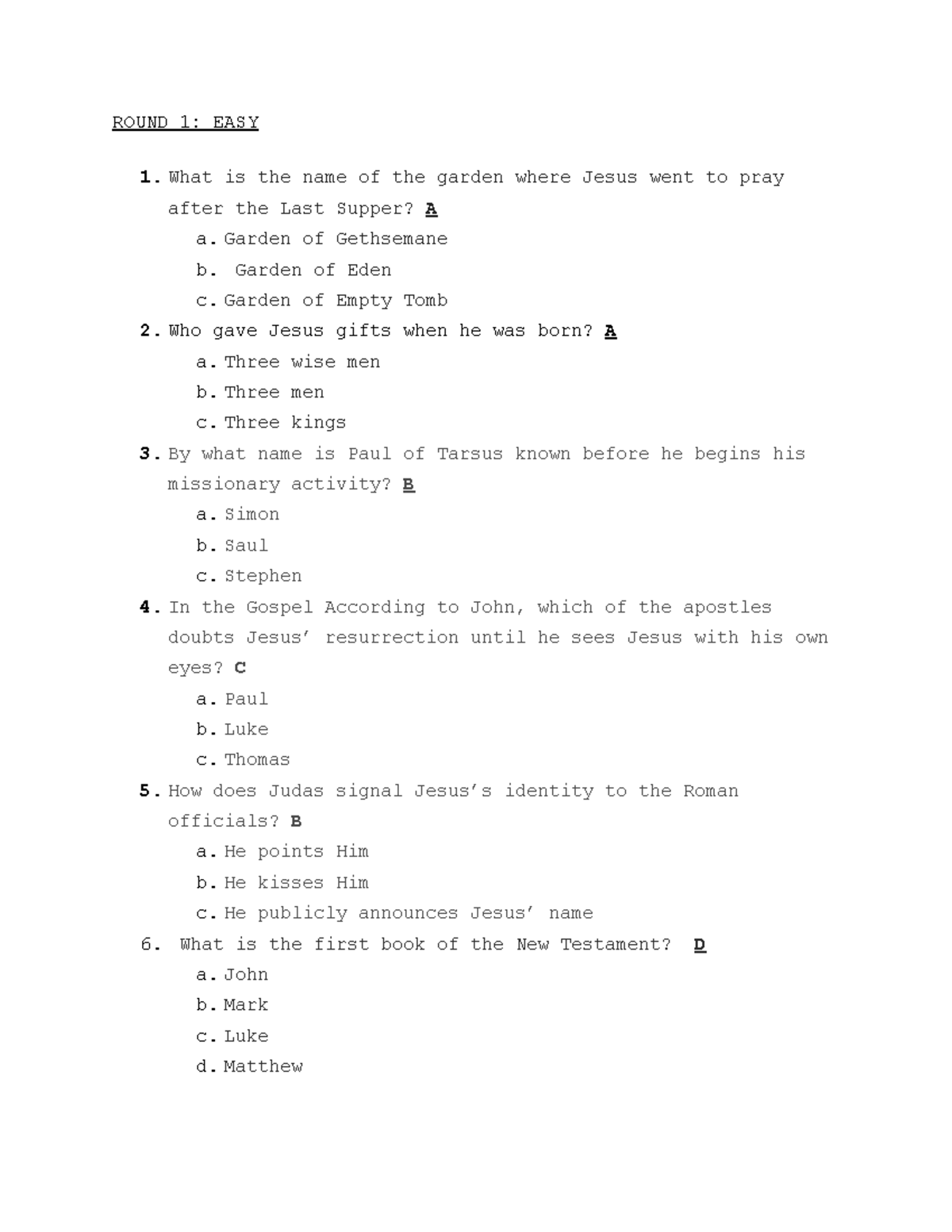 Bible-Quiz-Bee - Bible Quiz bee - ROUND 1: EASY What is the name of the ...