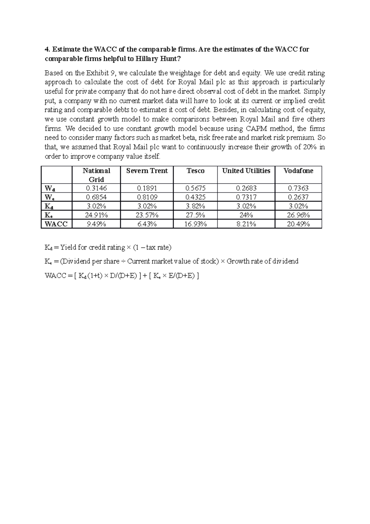 Case Study Part 1 - 4. Estimate the WACC of the comparable firms. Are ...