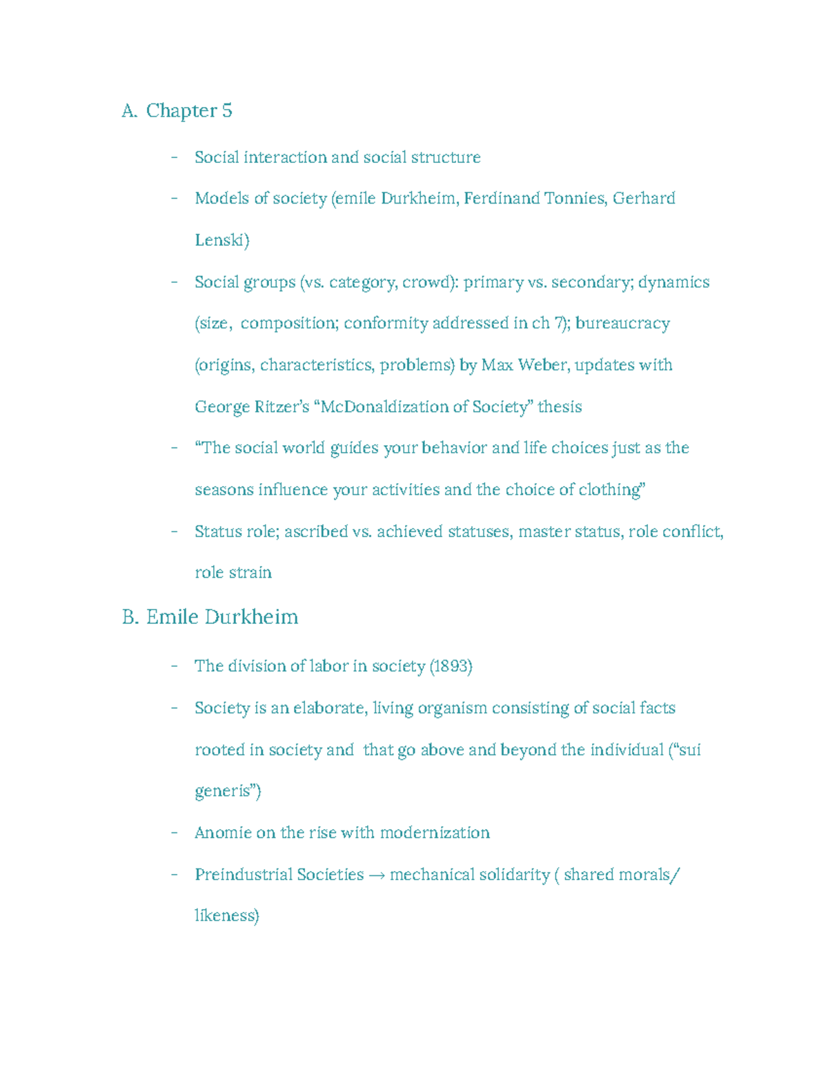Sociology notes #5 - Social interaction and social structure, Models of ...