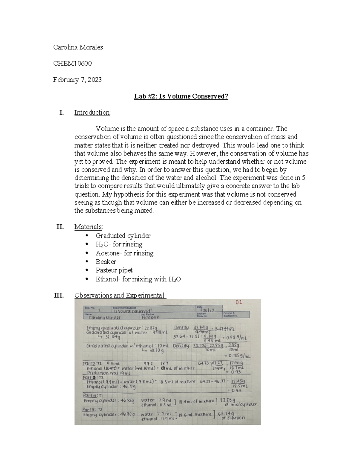 Morales 2 - General chemistry lab report #2 - Carolina Morales CHEM ...