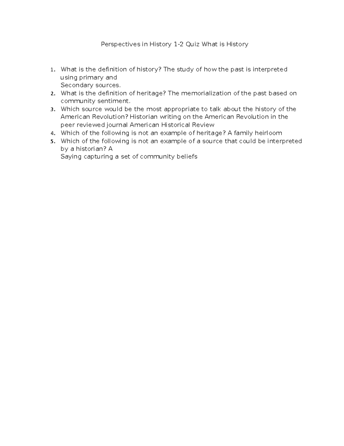 Perspectives in History 1-2 Quiz What is History - HIS100 - SNHU - Studocu