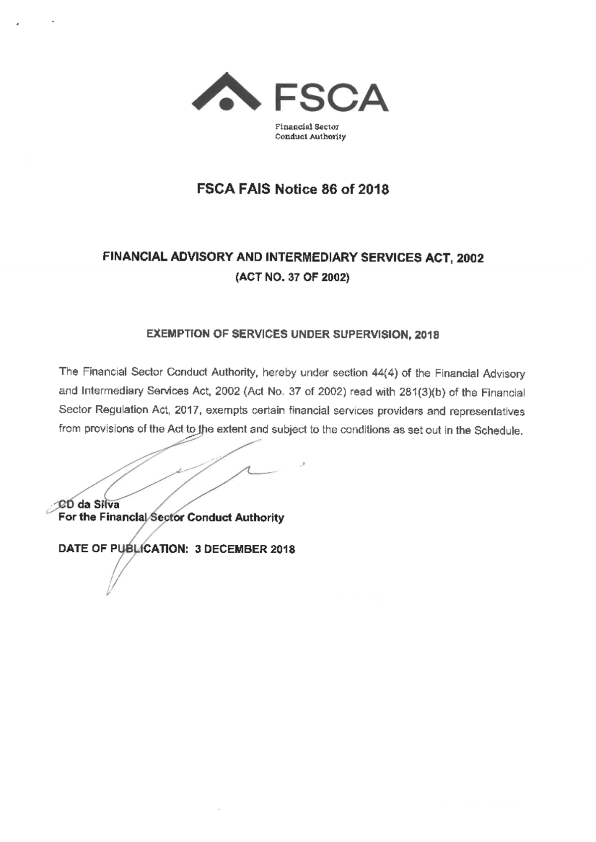 FSCA FAIS Notice 86 of 2018 qualifications - FAC1503 - Studocu