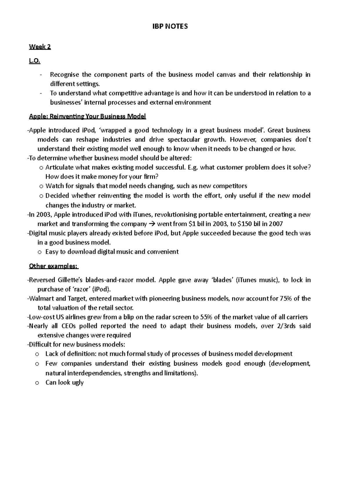 IBP Notes - Summary Integrating Business Perspectives - Week 2 L ...