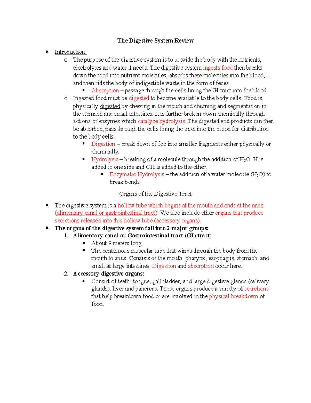 The Digestive System Review - The digestive system ingests food then ...
