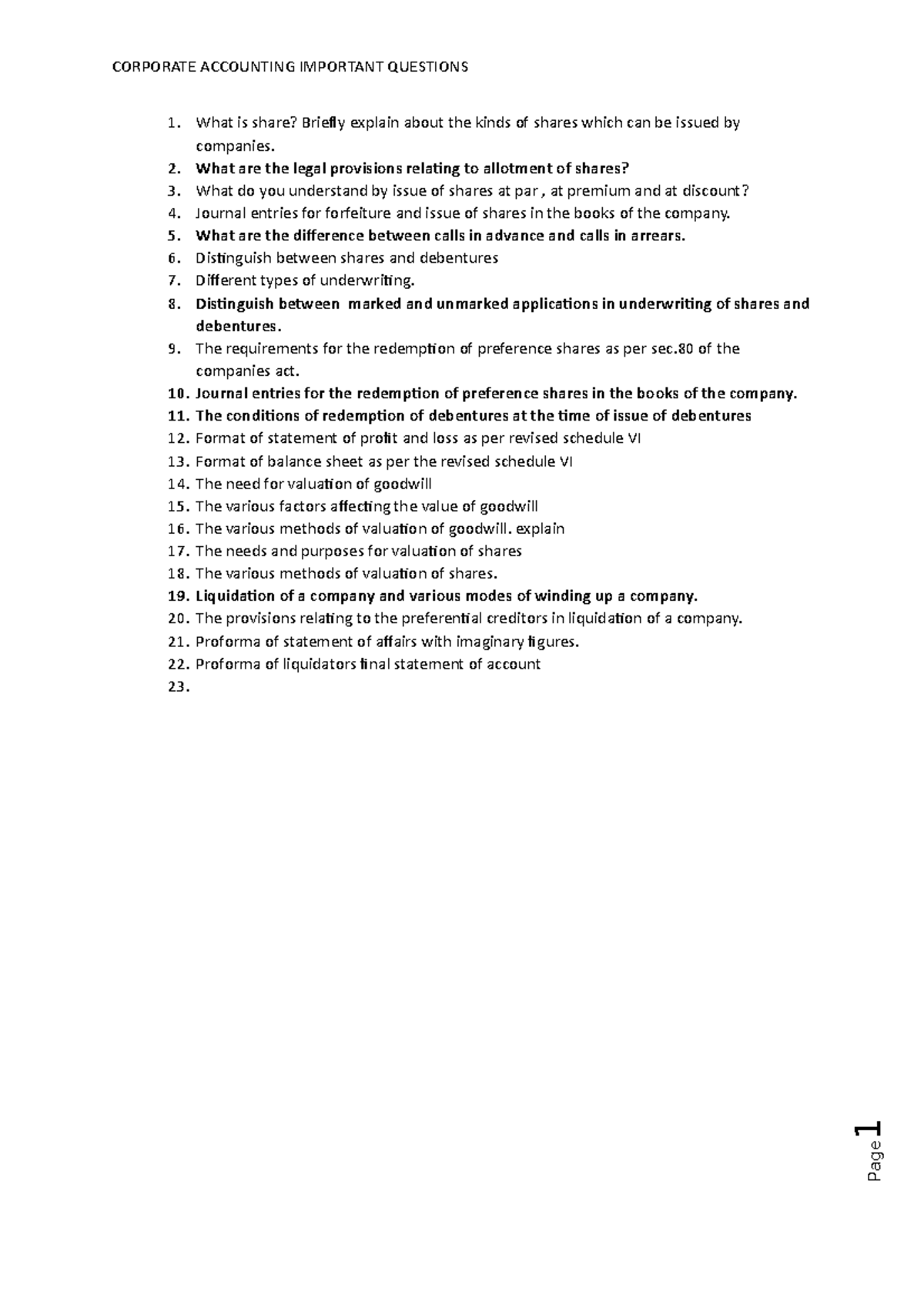 Ca 5 - important questions - CORPORATE ACCOUNTING IMPORTANT QUESTIONS ...