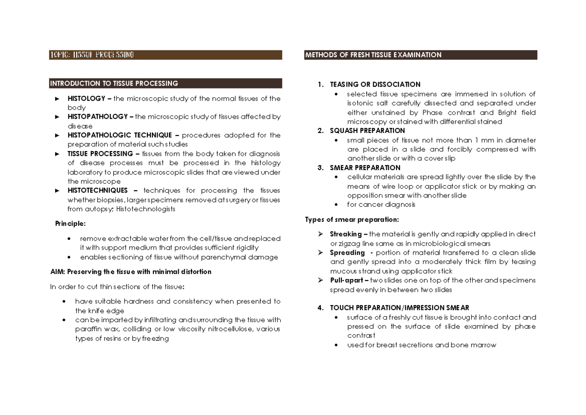 Histo Tissue Processing - INTRODUCTION TO TISSUE PROCESSING HISTOLOGY ...