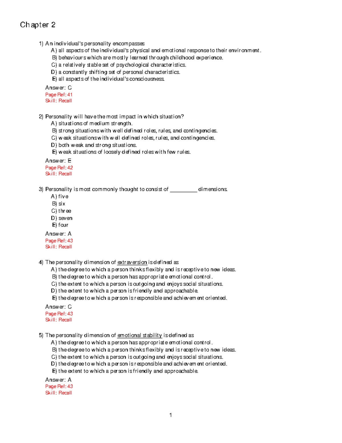 Chapter 1 Test Bank - Chapter 2 1) An individual's personality ...