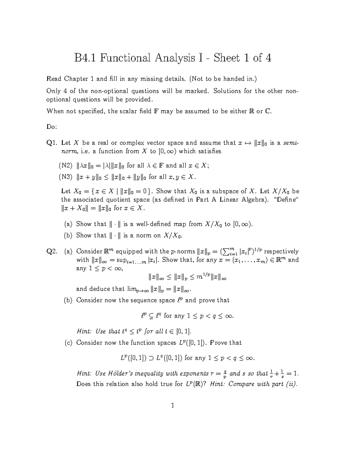 18-B4.1-sheet 1 - FA Sheet 1 - B4 Functional Analysis I - Sheet 1 of 4 Read Chapter 1 and fill ...