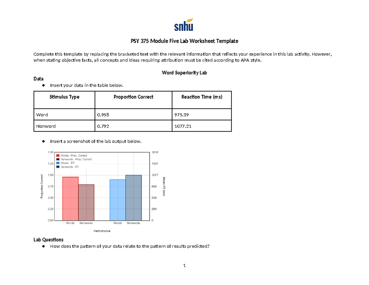 PSY 375 Module Five Lab Worksheet - However, when stating objective ...