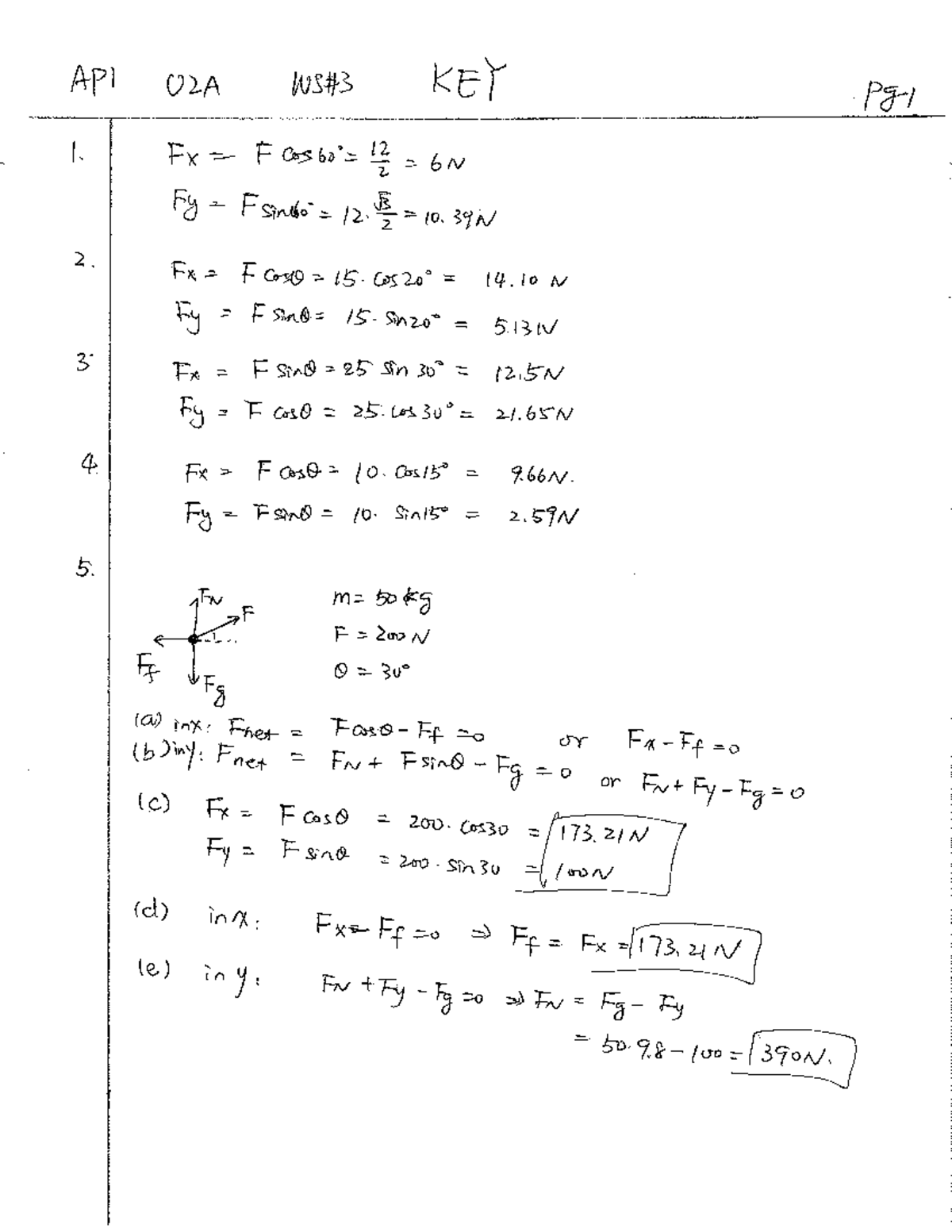 Unit 2a Worksheet 3 Key - API U2A KEY PgI 1. Fx F 12 6N Fy F sindo 12 ...