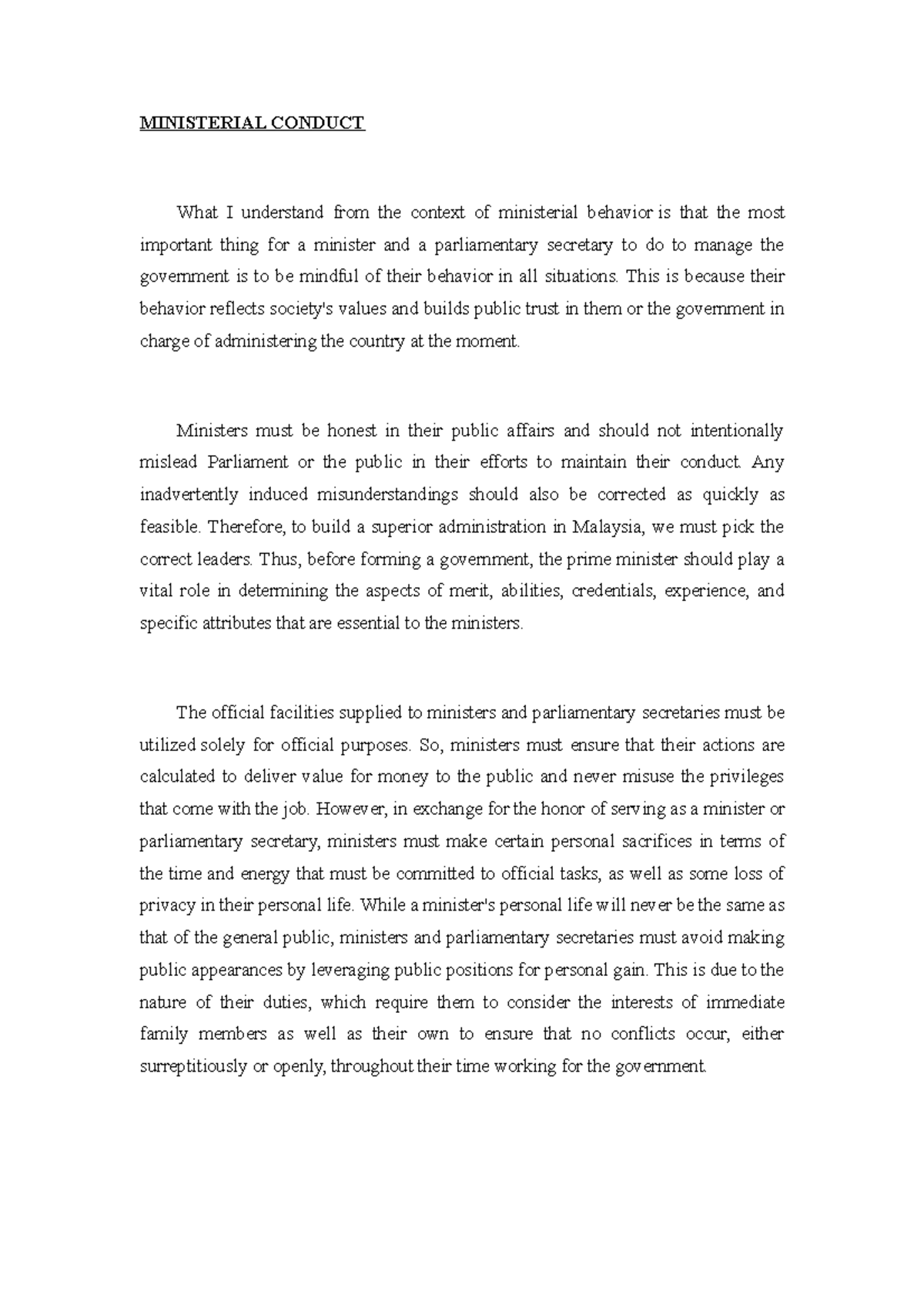 Ministerial Conduct - how to appoint the right leaders in the country ...