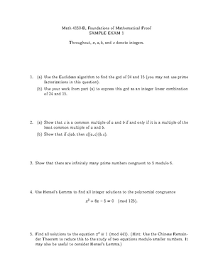 Sample Exam 2 - Math 4150-B, Foundations of Mathematical Proof SAMPLE ...
