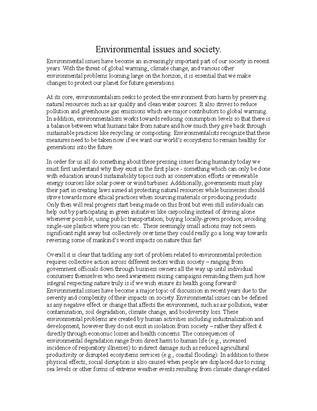 introductory sociology - Environmental issues and society ...