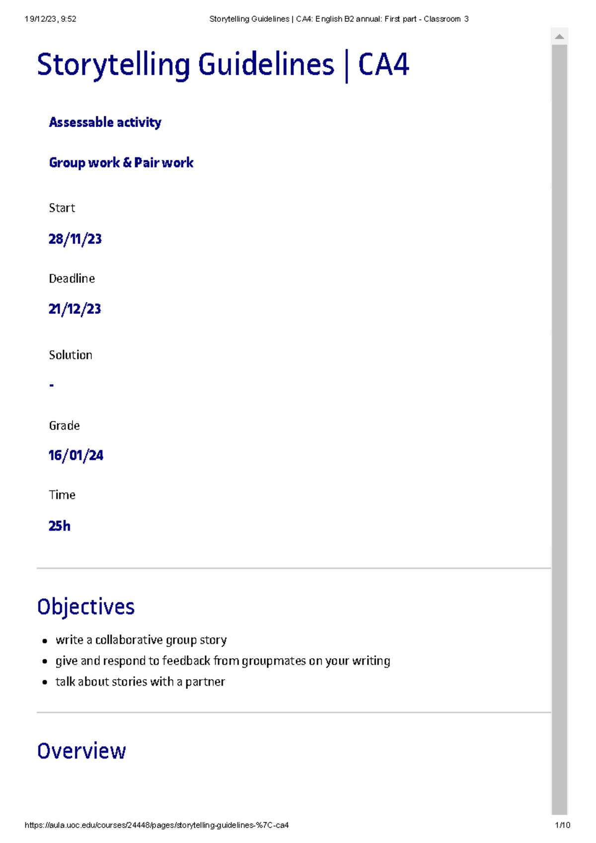 Storytelling Guidelines CA4 English B2 annual First part - Classroom 3 ...