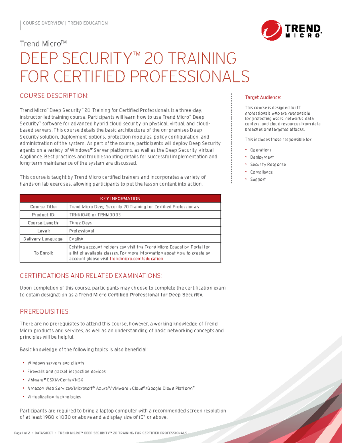 Course Description Deep Security - Page 1 of 2 • DATASHEET • TREND ...