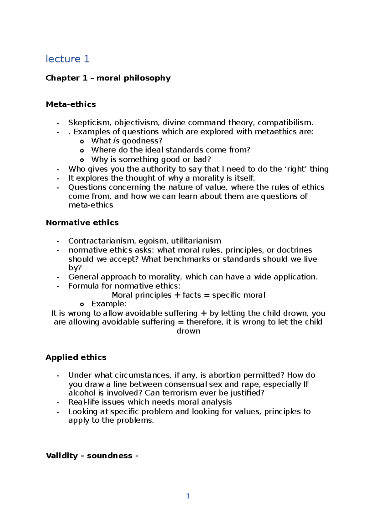 Moral philosophy Summary - lecture 1 Chapter 1 – moral philosophy Meta ...