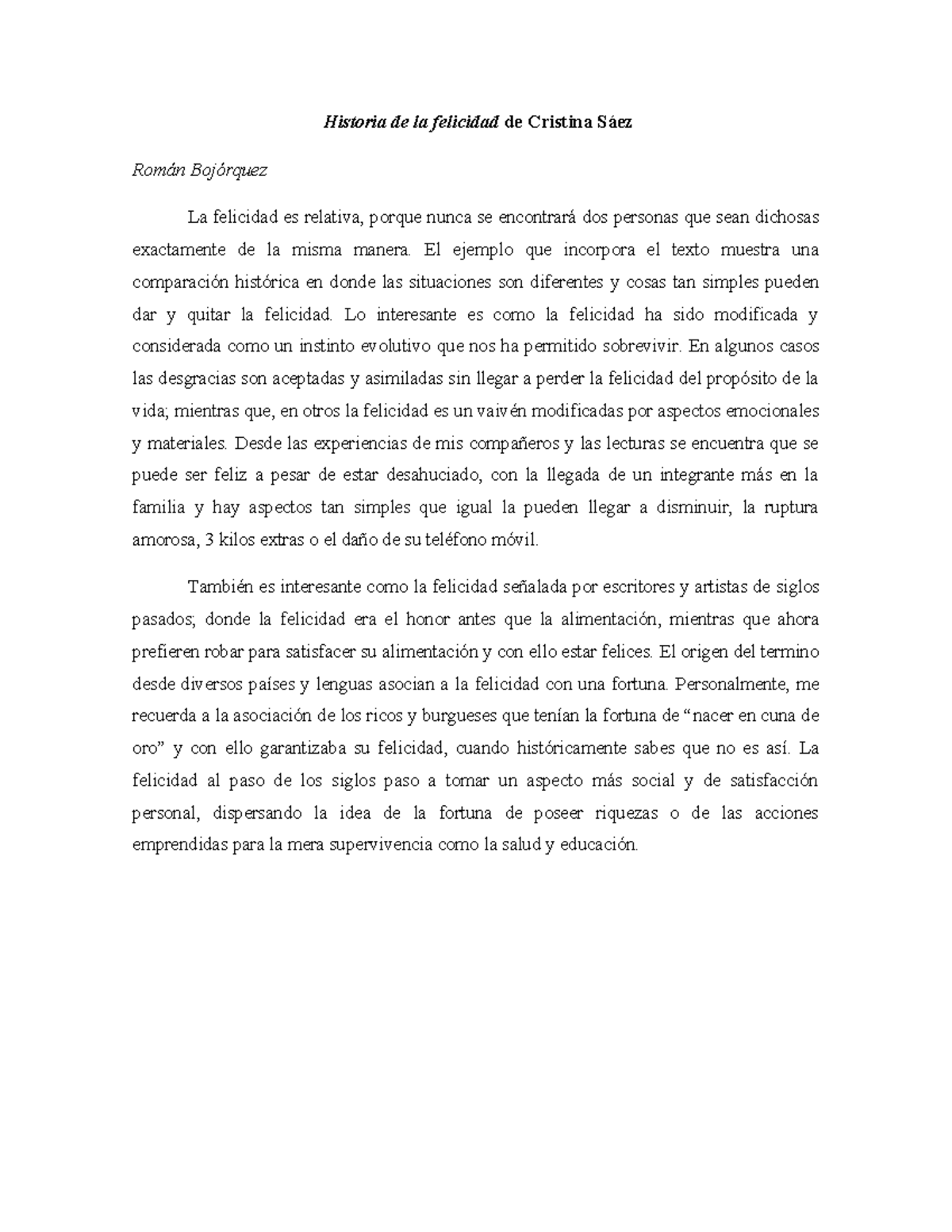 La historia de la felicidad de Cristina Saenz - Historia de la ...