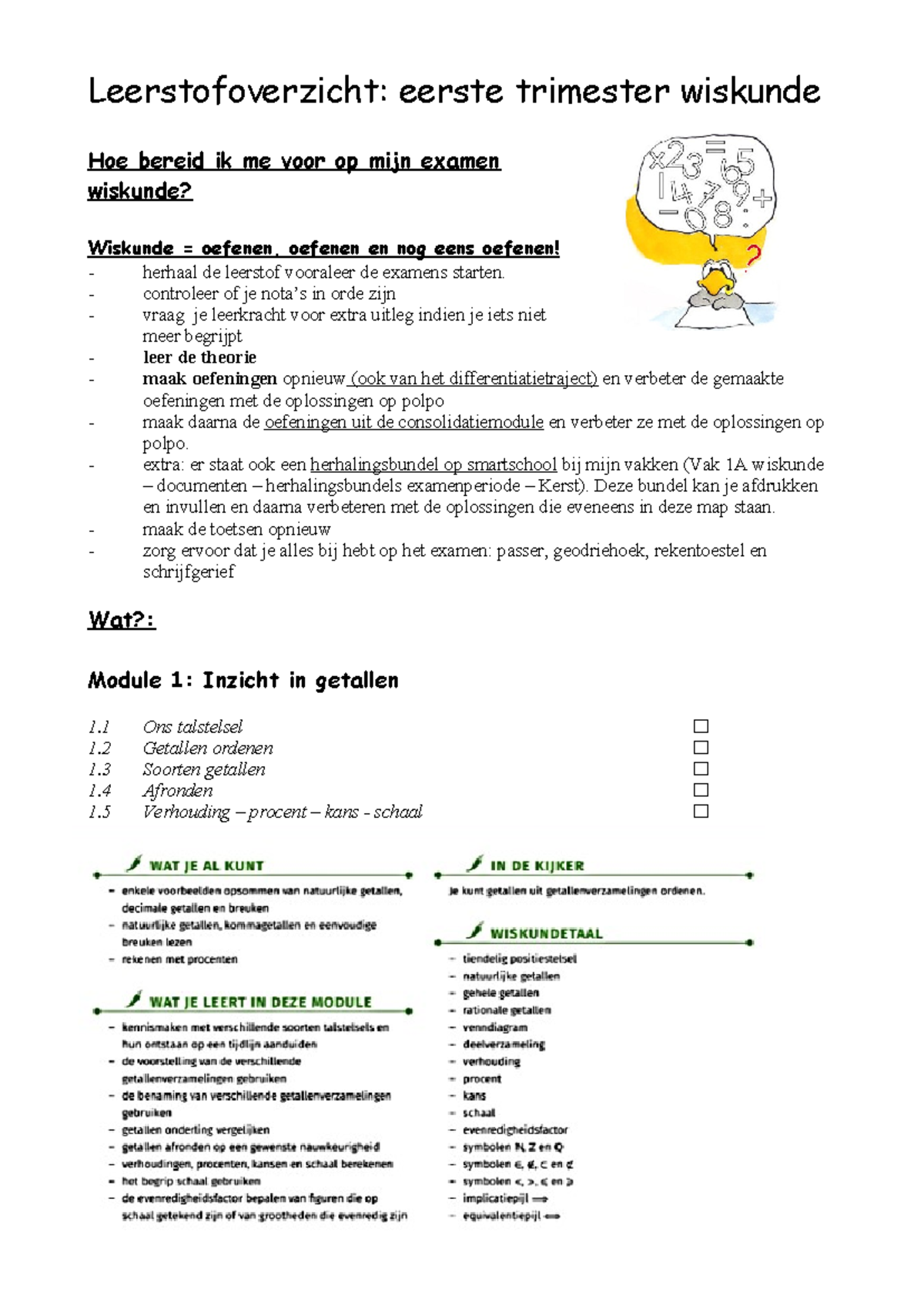 Wiskunde - Leerstofoverzicht Kerst - Leerstofoverzicht: eerste trimester wiskunde Hoe bereid ik ...