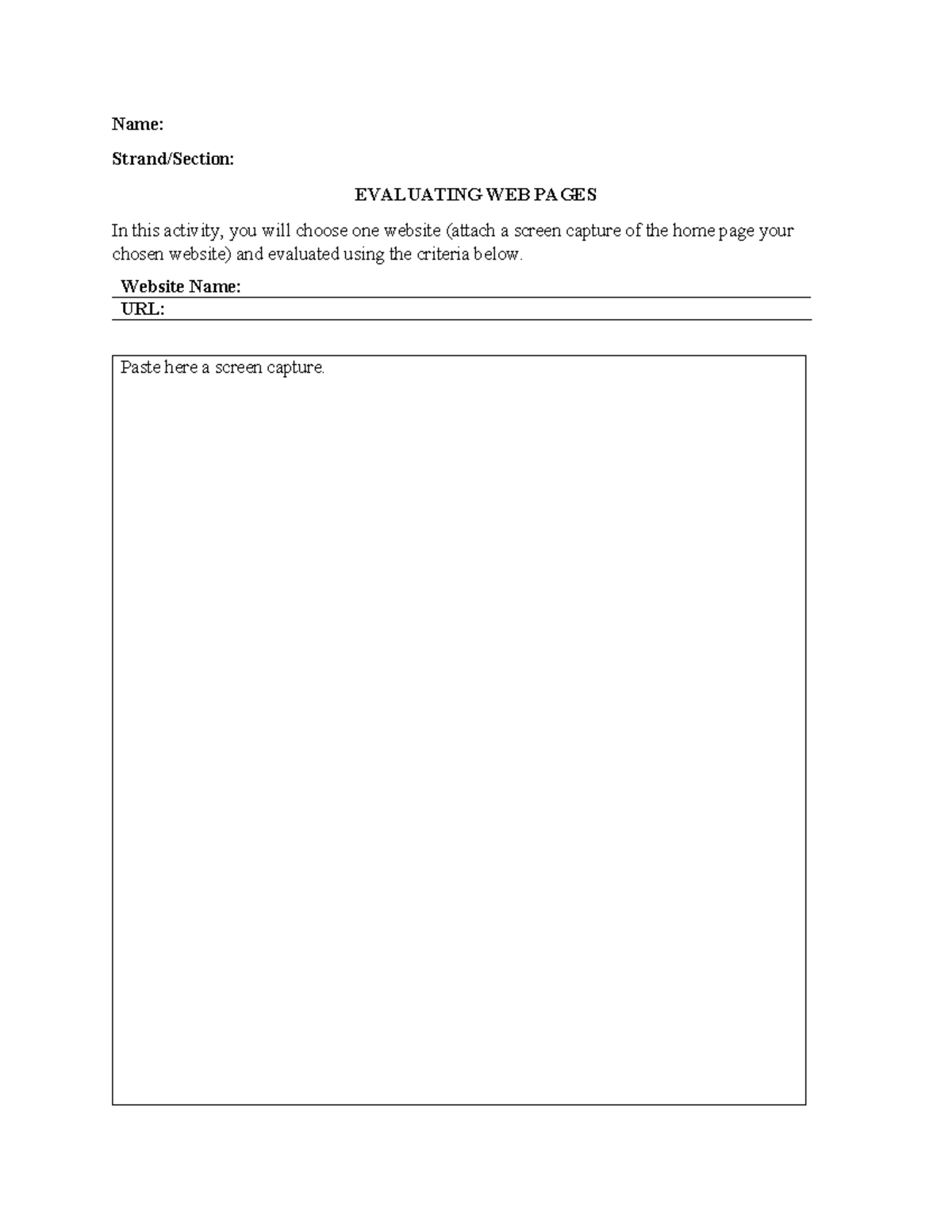Evaluating web page act - BS In Information Technology - Name: Strand ...