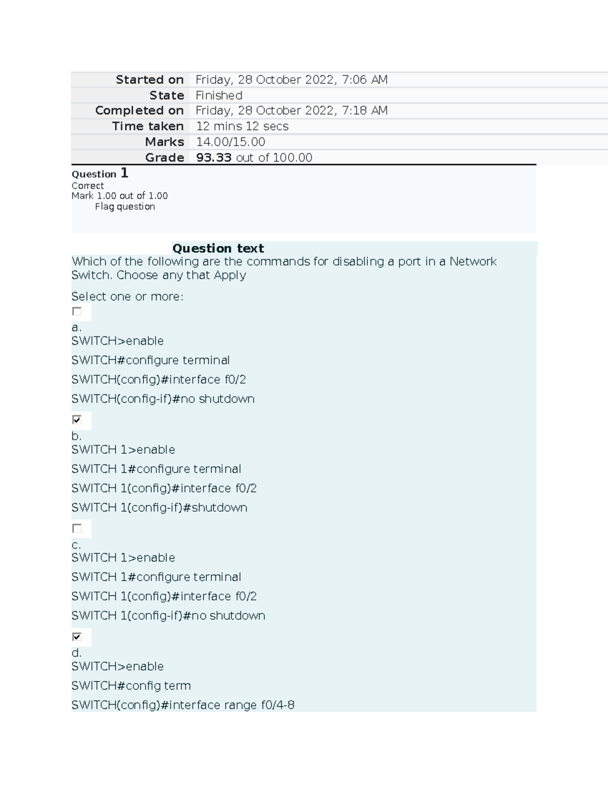 Network Security midterm quiz 1 - Started on Friday, 28 October 2022, 7:06 AM State Finished ...