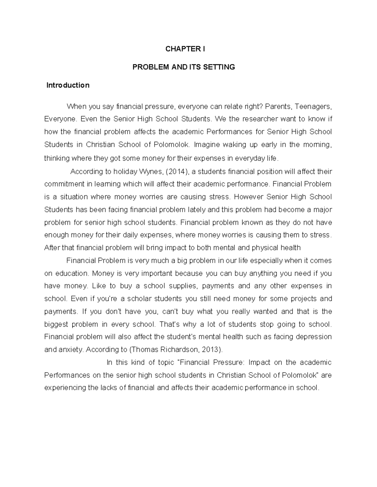 research paper docs - CHAPTER I PROBLEM AND ITS SETTING Introduction When you say financial ...