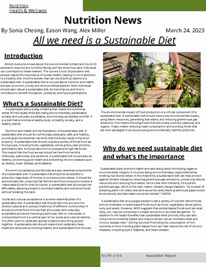 Submitted assessment,Health education; NUTR 3100 Nutrition, Health and ...