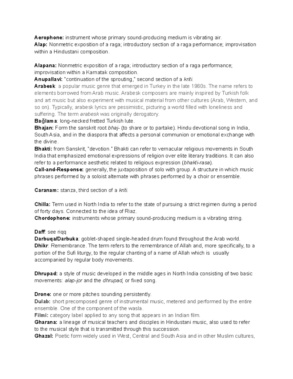 Terminology for the course - Aerophone: instrument whose primary medium ...