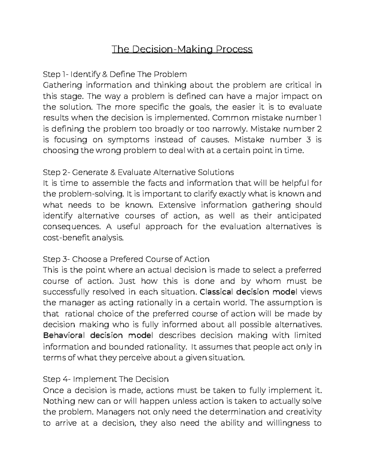 Business Chapter 3 The Decision-Making Process - The Decision-Making ...