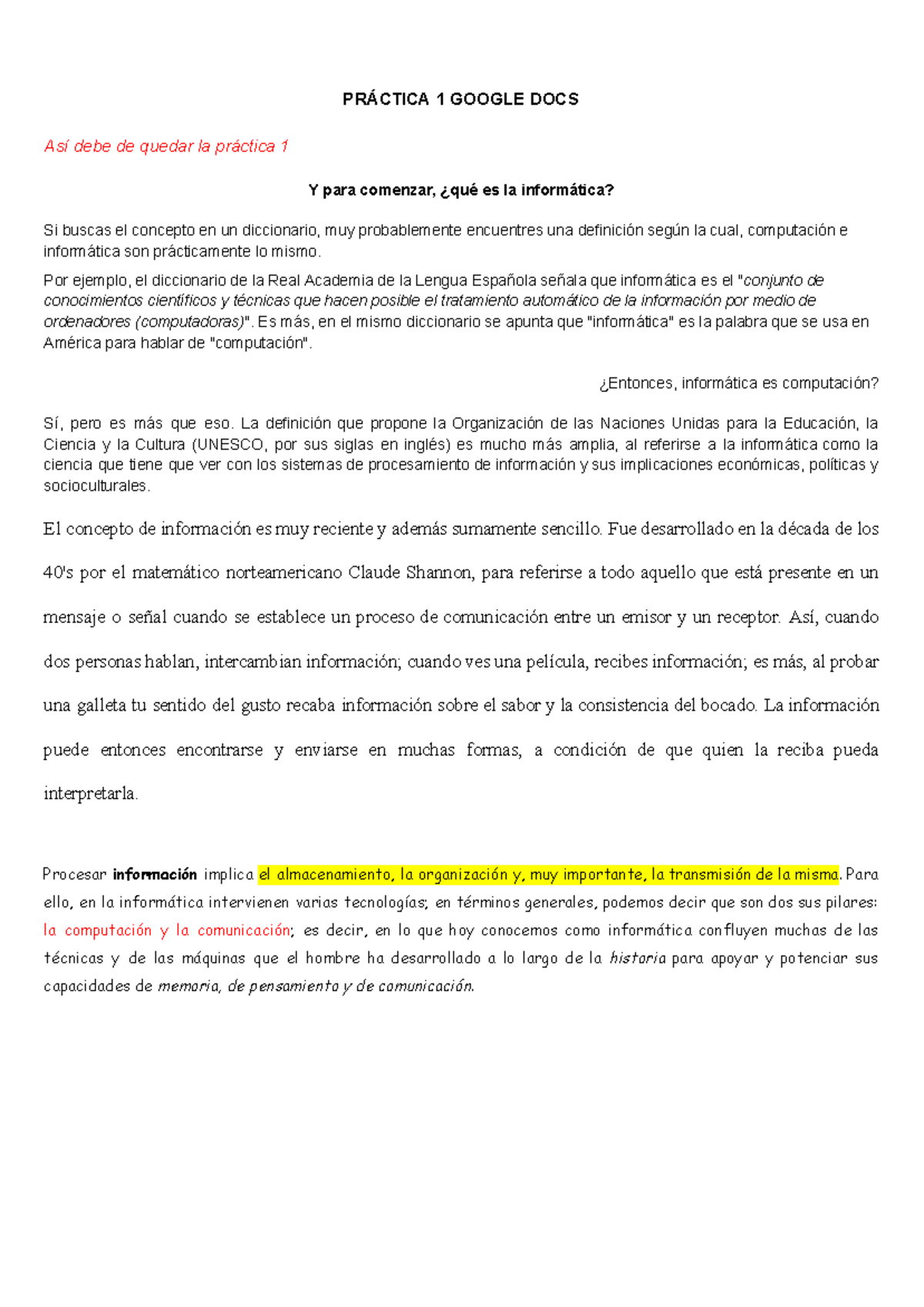 Práctica 1 Resultado final - PRÁCTICA 1 GOOGLE DOCS Así debe de quedar la práctica 1 Y para ...