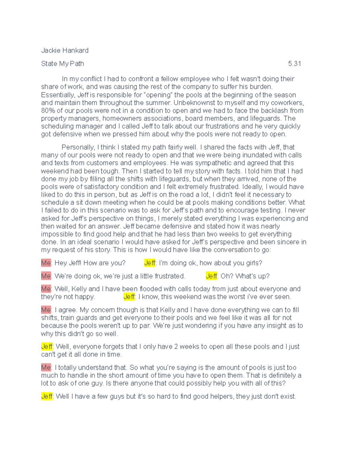 5 - Homework Assignment from every night - Jackie Hankard State My Path ...