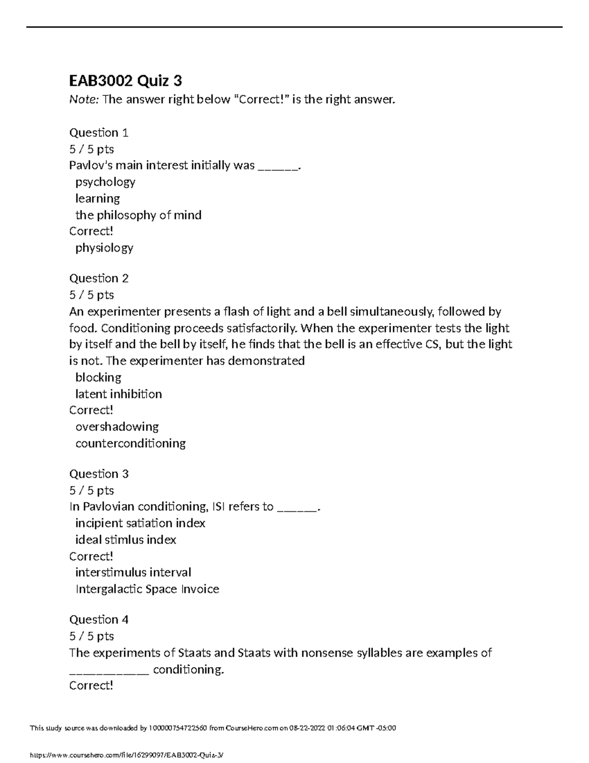 EAB 3002 Quiz 3 - EAB 3002 Quiz 3 - EAB3002 Quiz 3 Note: The answer ...