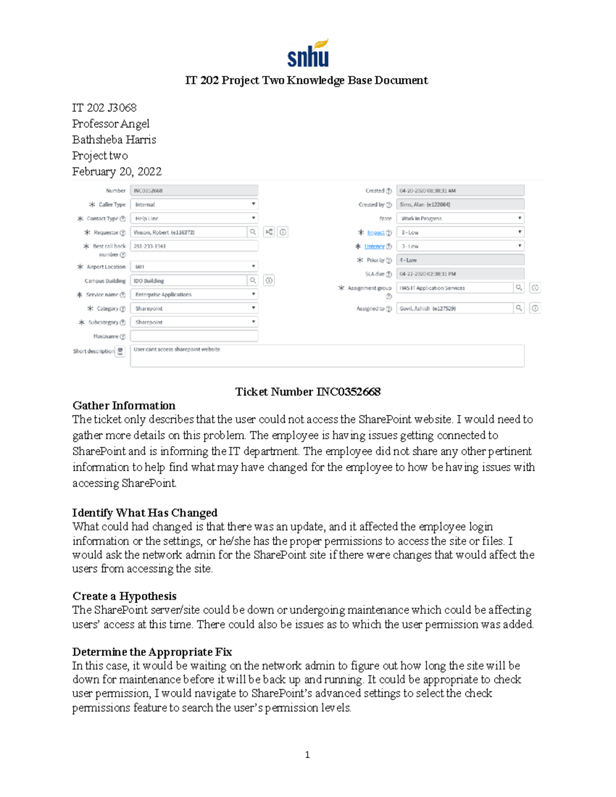 IT 202 Project Two docx - Southern New Hampshire University Course ...