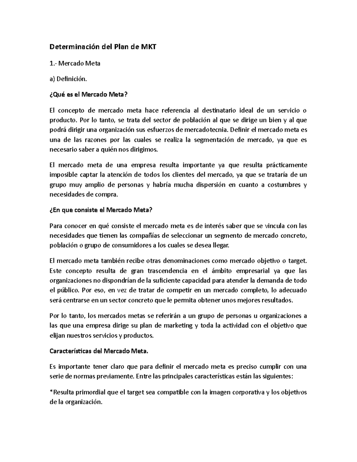 Mercado Meta (Definicion) - Determinación del Plan de MKT 1.- Mercado ...