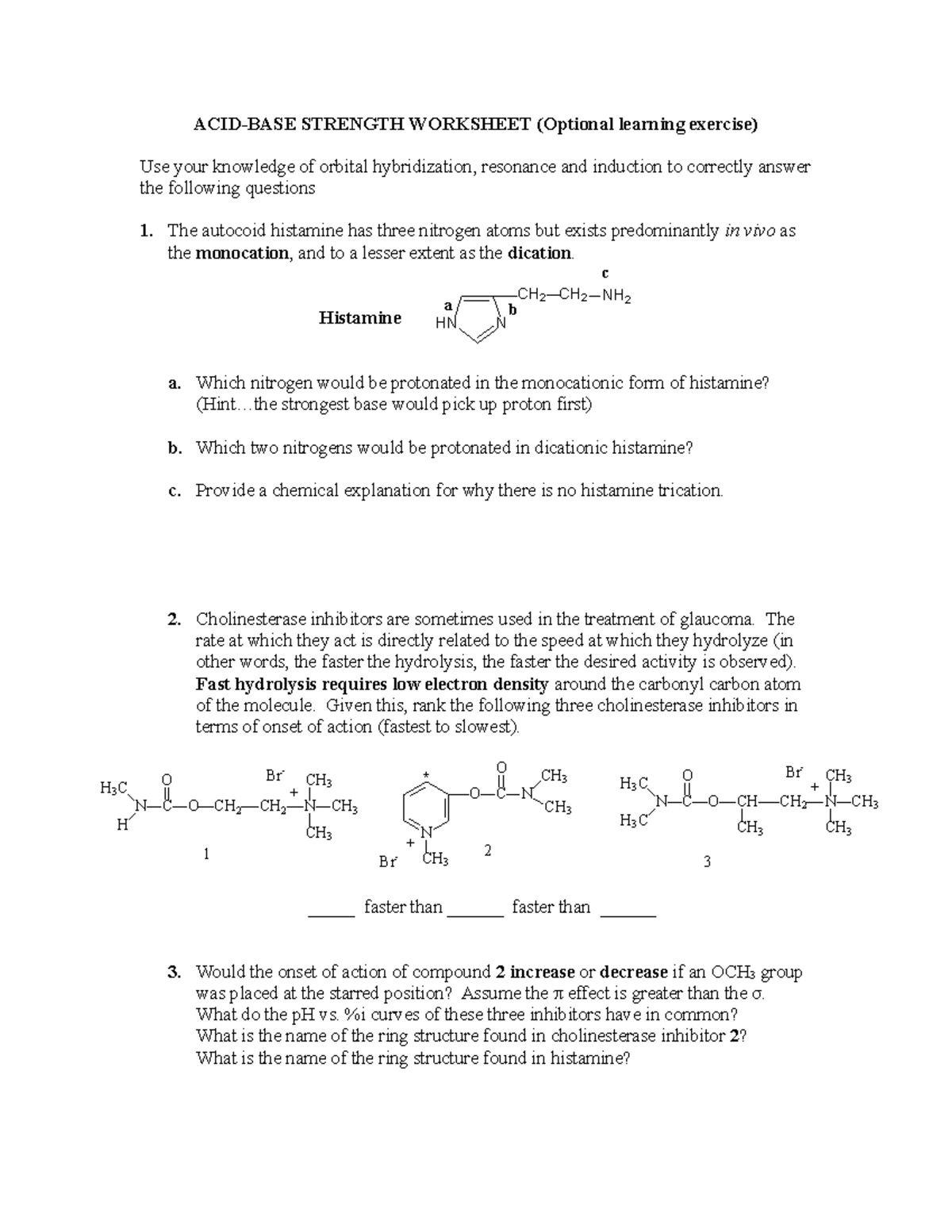 Acid-Base strength worksheet - ACID-BASE STRENGTH WORKSHEET (Optional ...