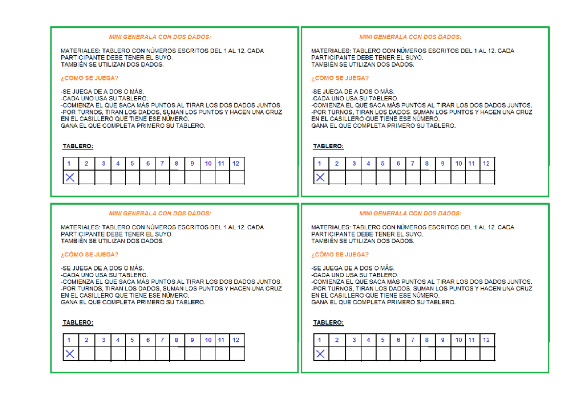 Minigenerala - Juegos - MINI GENERALA CON DOS DADOS: MINI GENERALA CON ...