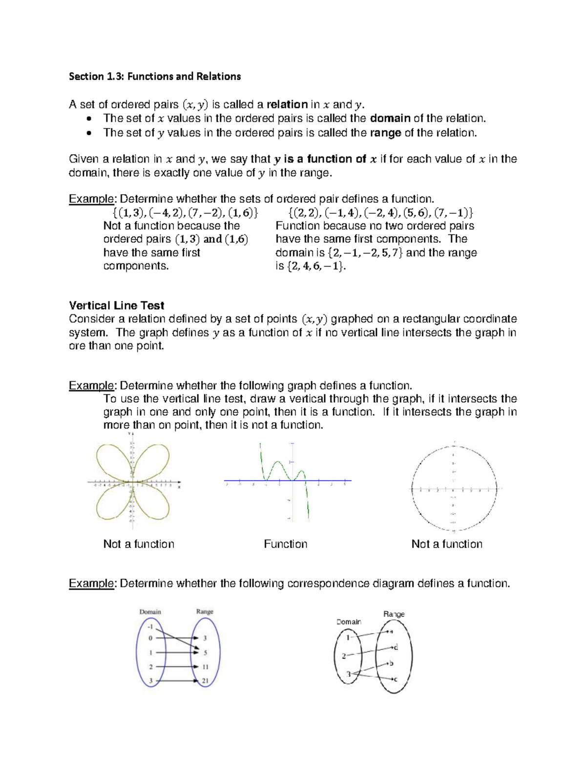 Math 135 : Section 1.3 Help Guide - Section 1: Functions and Relations ...