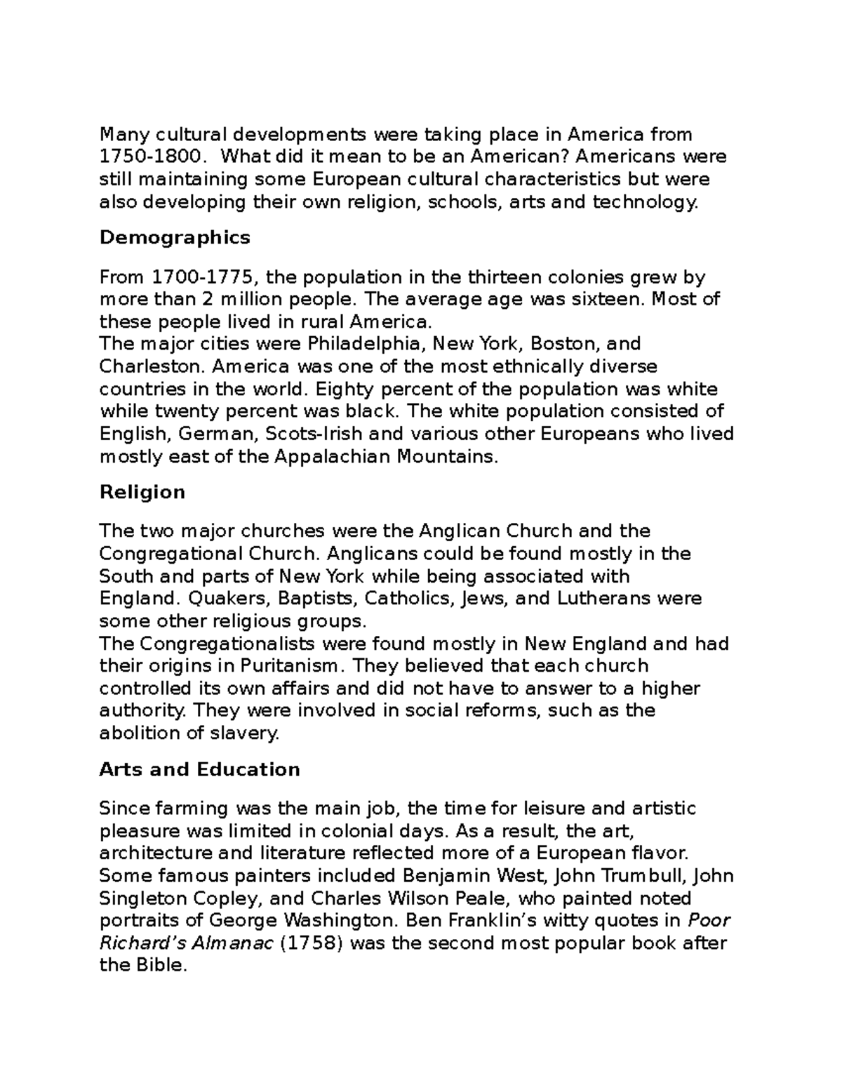 3.11 Developing an American Identity - Many cultural developments were ...