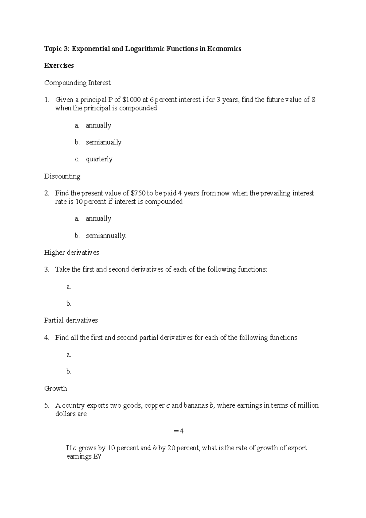 Exponential and Logarithmic Exercises - Topic 3: Exponential and ...